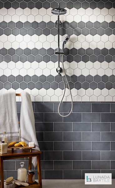 Shower wall with Linen series ceramic tiles. – Lunada Bay Tile