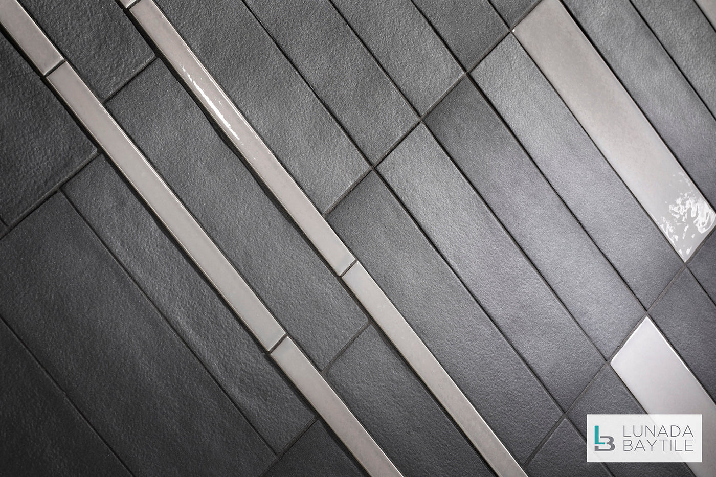 Graphic wall with Graphite and Shinju series by LBT – Lunada Bay Tile
